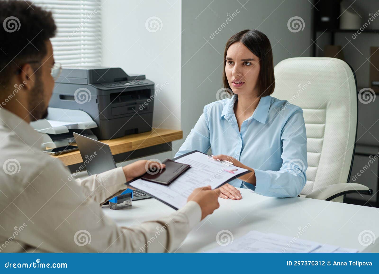Man Giving Documents To Get Visa Stock Photo - Image of table ...