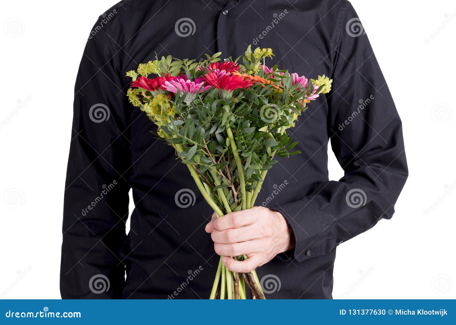 Man is giving flowers stock photo. Image of hold, bouquet - 131377630