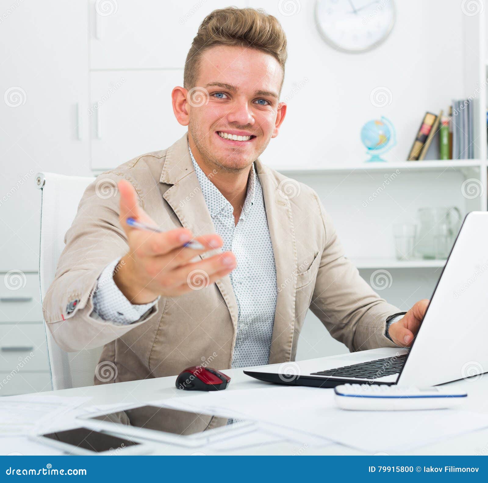 Man Giving Hand for Handshake Stock Photo - Image of desk, employee ...