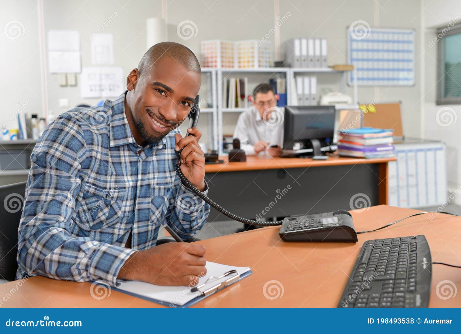 Man giving happy service stock photo. Image of poise - 198493538