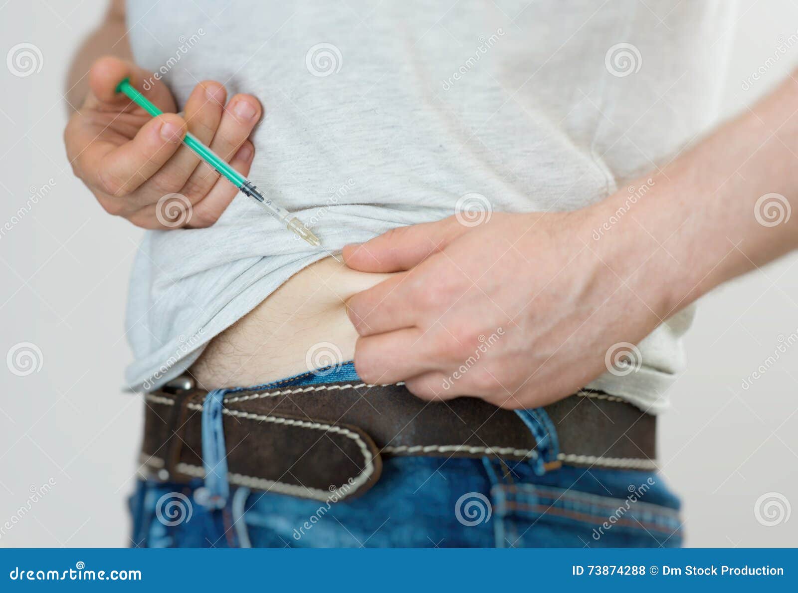 Man Giving Himself Insulin Shot. Stock Photo - Image of abdomen, human ...