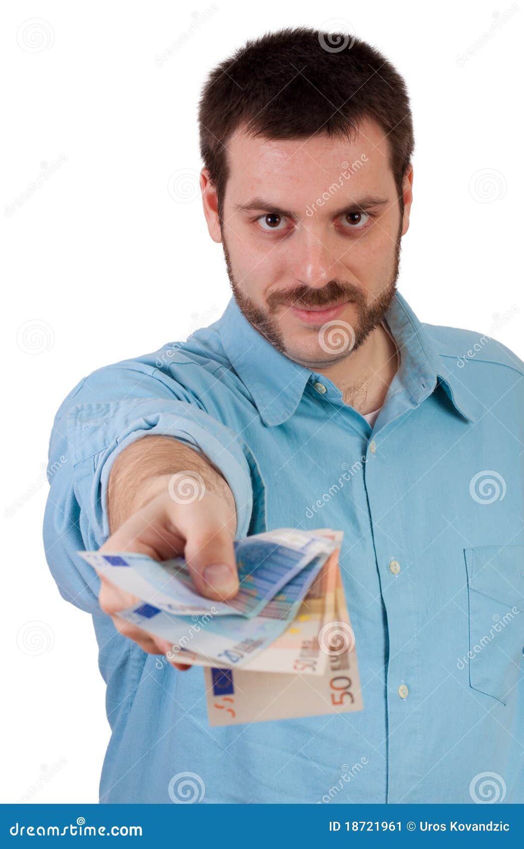 Man giving money, smiling stock image. Image of positive - 18721961