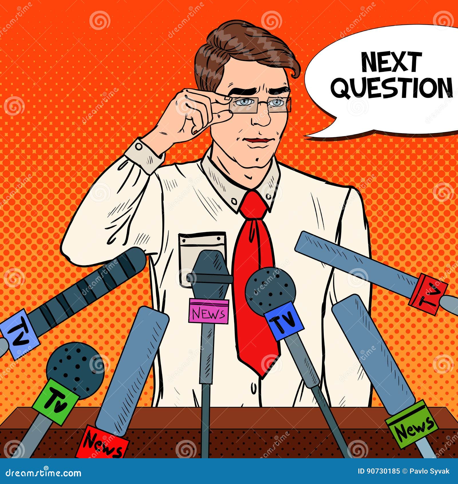 Man Giving Press Conference. Mass Media Interview. Pop Art Illustration ...