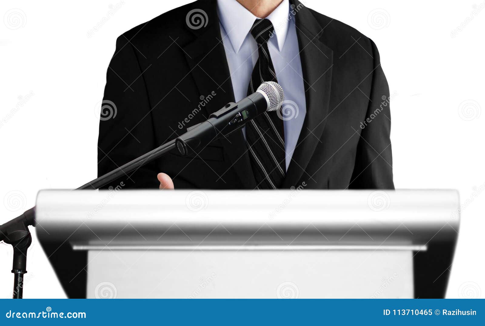 Man Giving Speech Using Microphone on Stage Stock Image - Image of ...