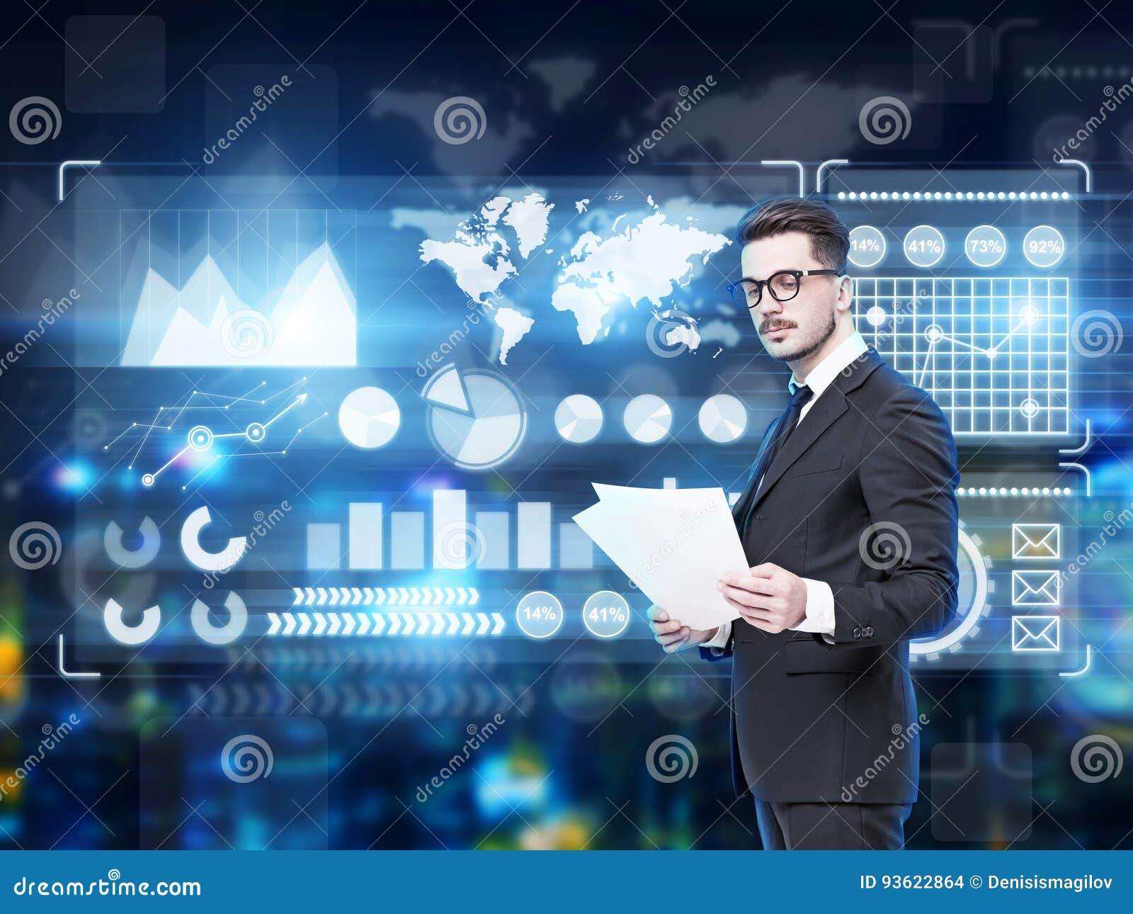 Man in Glasses Analyzing Data, Graphs Stock Photo - Image of concept ...