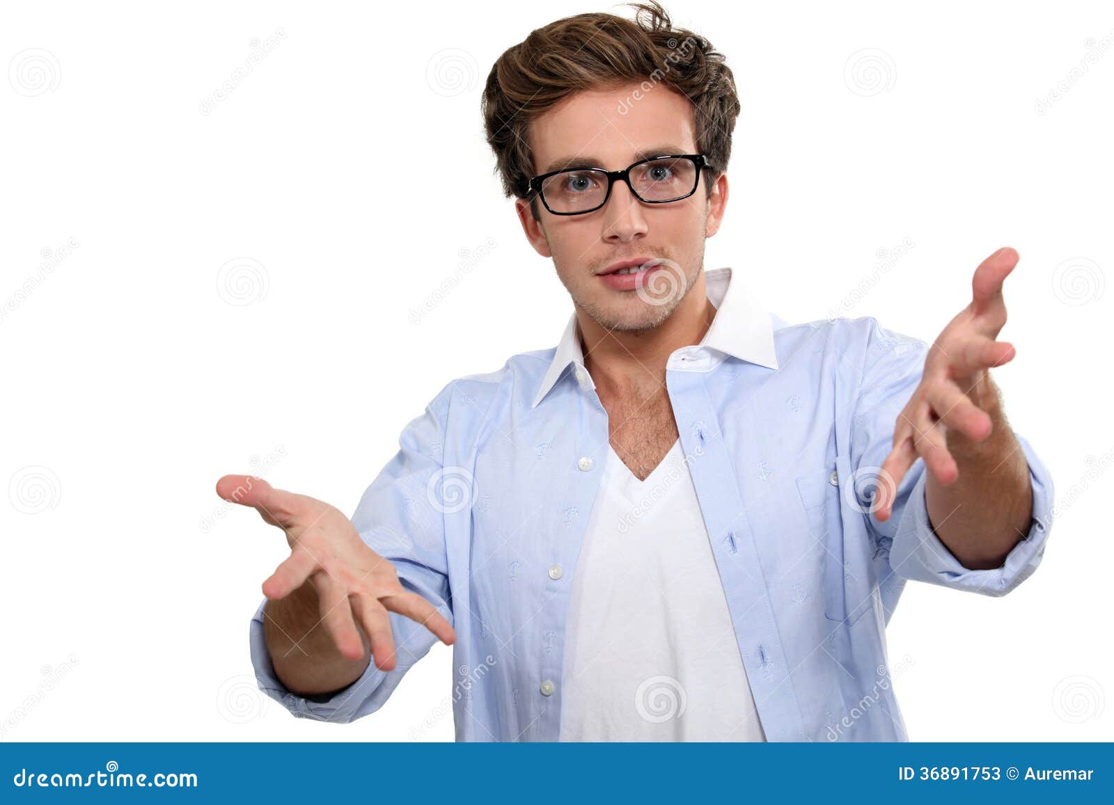 Man with Glasses Explaining Stock Image - Image of advertising, male ...