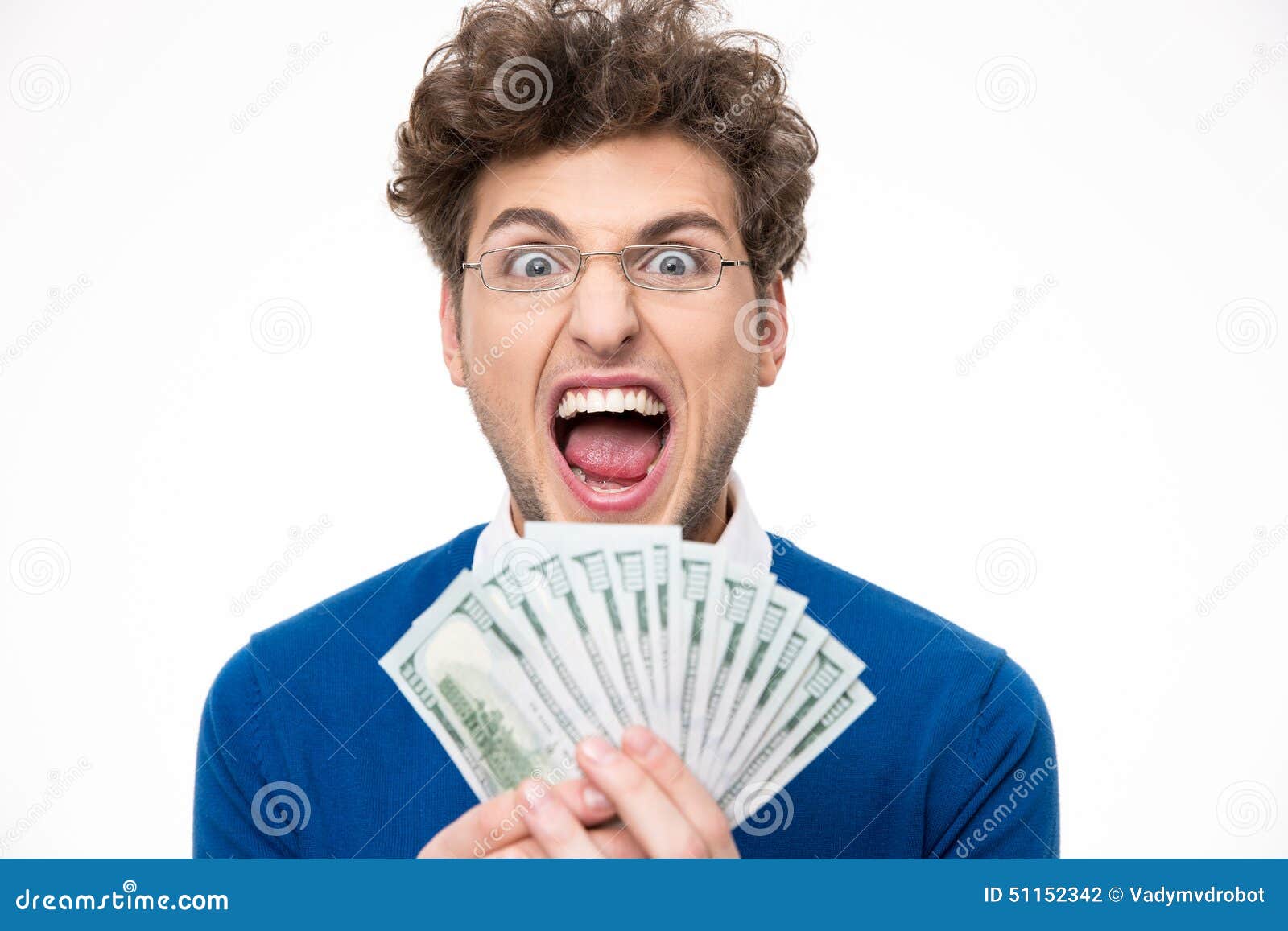 Man in Glasses with Money Shouting Stock Photo - Image of finance ...