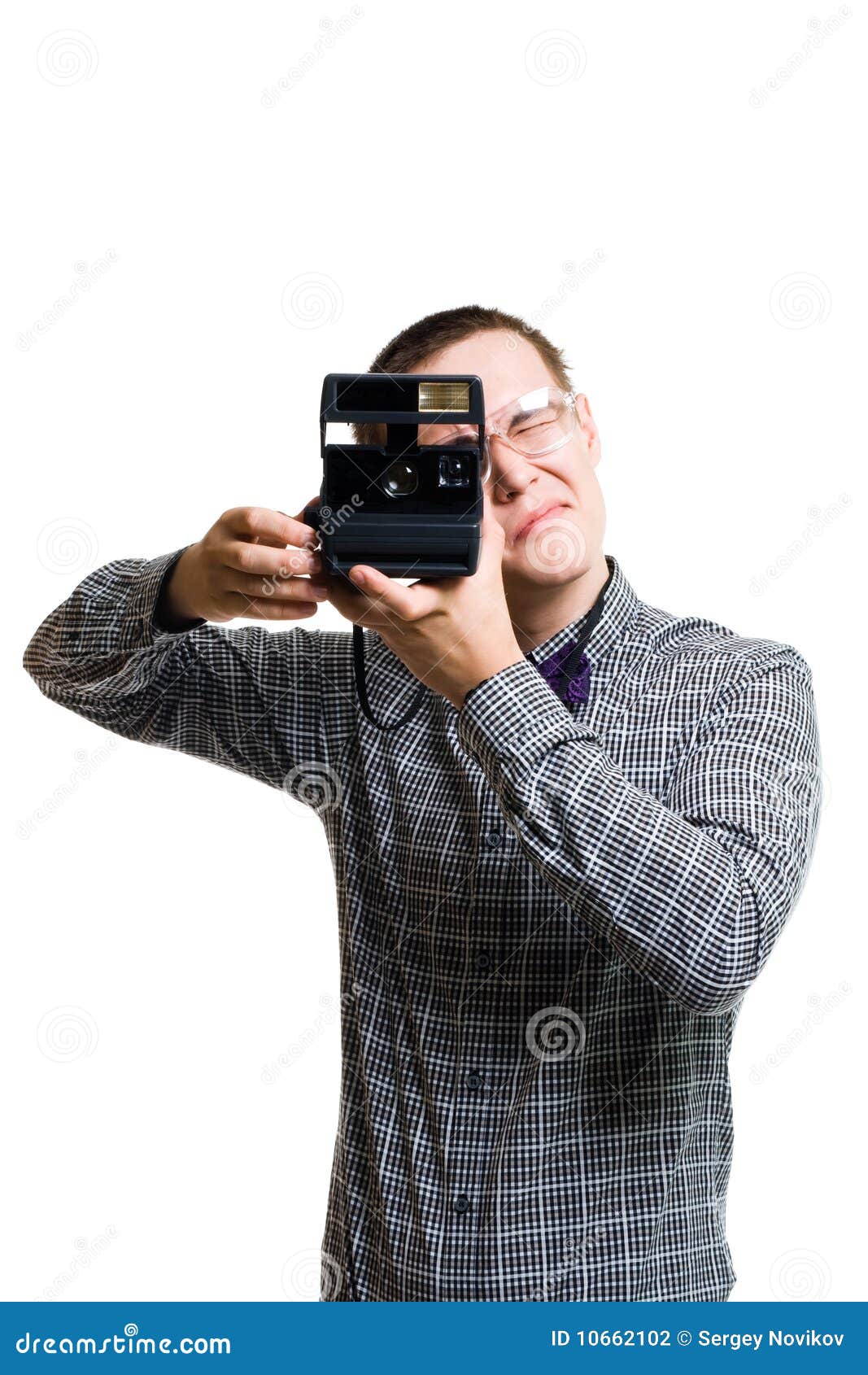 Man in Glasses with Old Style Camera Stock Photo - Image of human ...