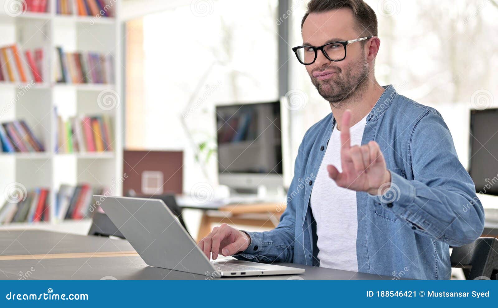 Young Man in Glasses Saying No with Head Sign Stock Image - Image of ...
