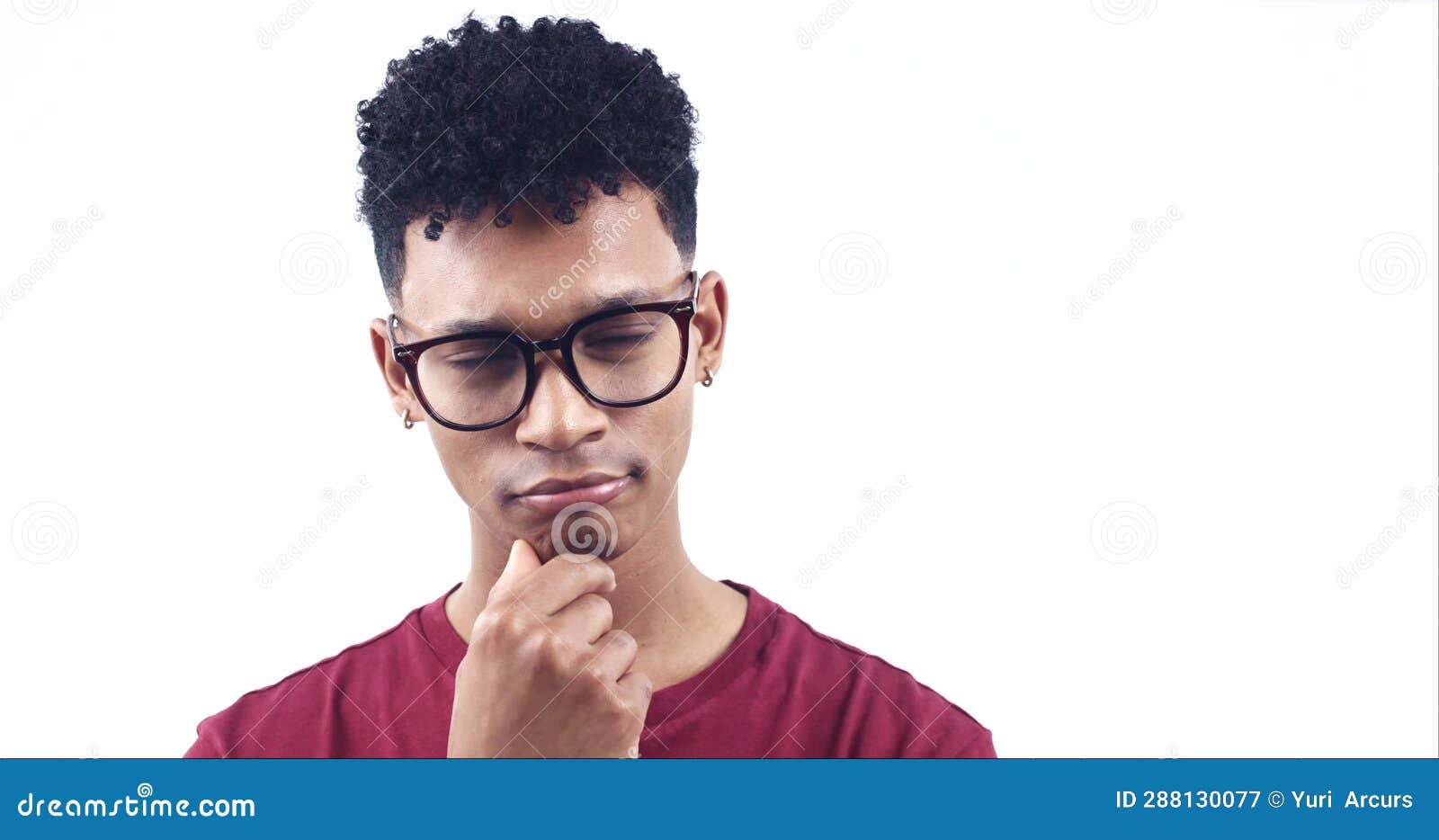 Man, Glasses and Thinking Face in Studio, Planning Future Ideas or ...