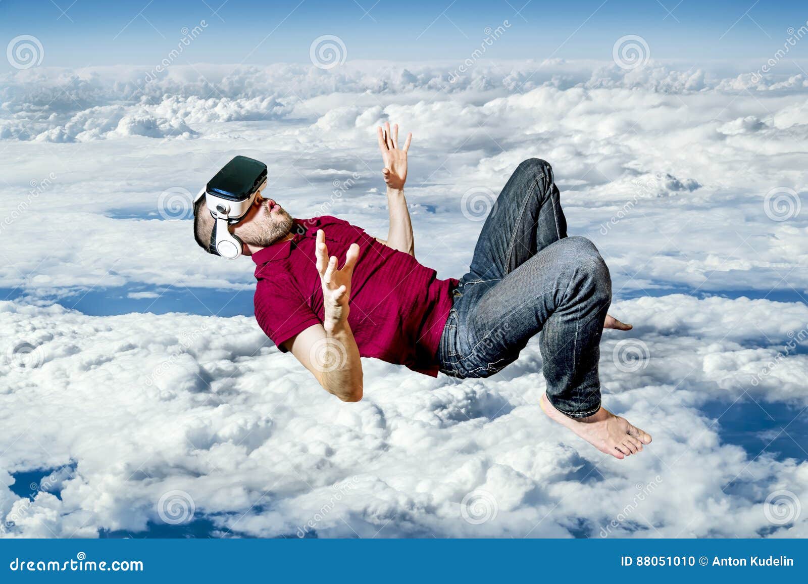 The Man in Glasses Virtual Reality Flying on Sky Stock Photo - Image of ...