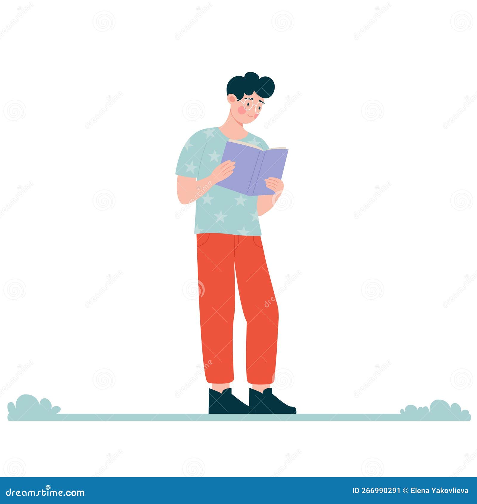 Man in Glasses is Walking and Reading a Book. Vector Illustration Stock ...