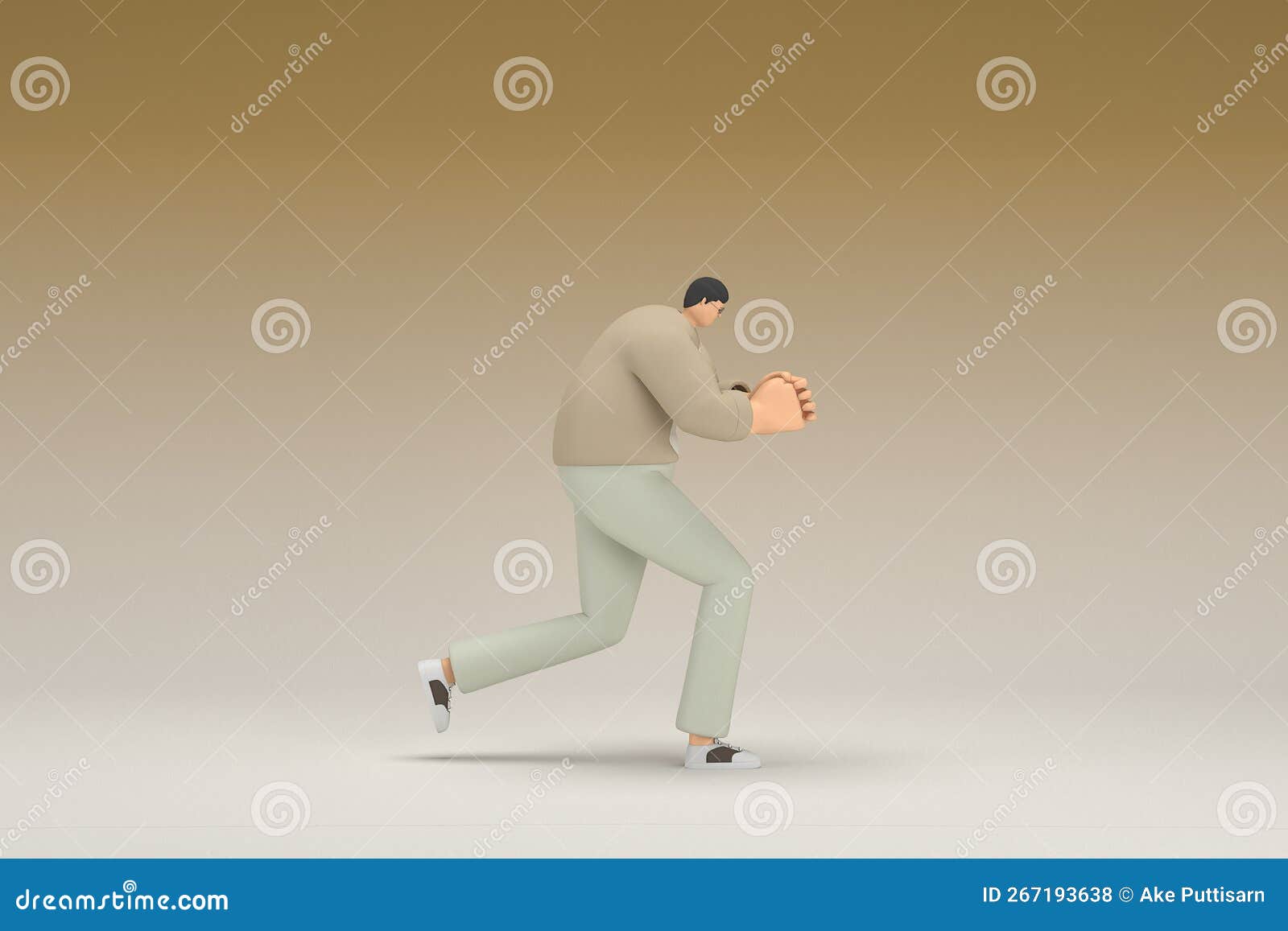 A Man with Glasses Wearing Brown Cloth. he is Pulling or Pushing ...