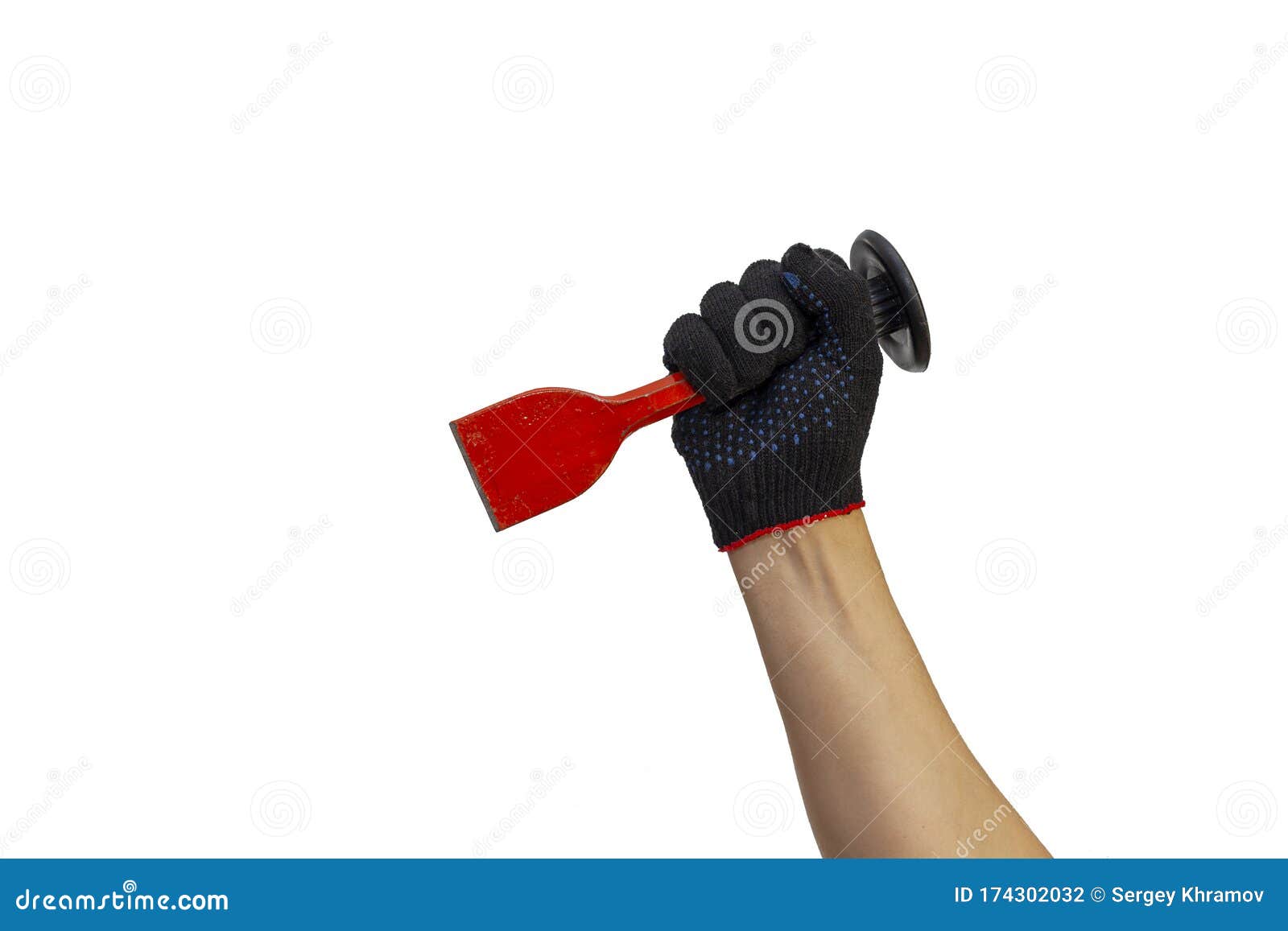 A Man in Gloves Working with a Chisel. Isolated Stock Photo - Image of ...