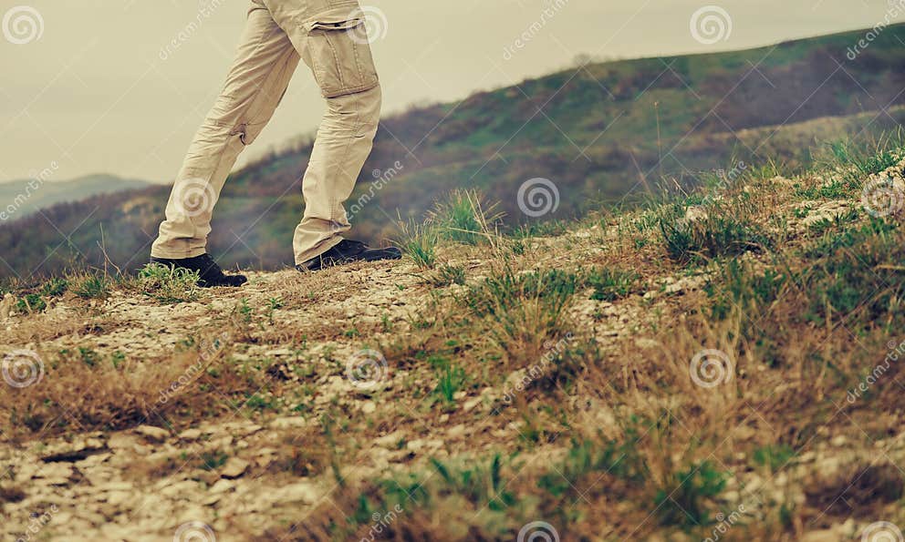 Man go up in the mountains stock image. Image of outdoor - 56332155