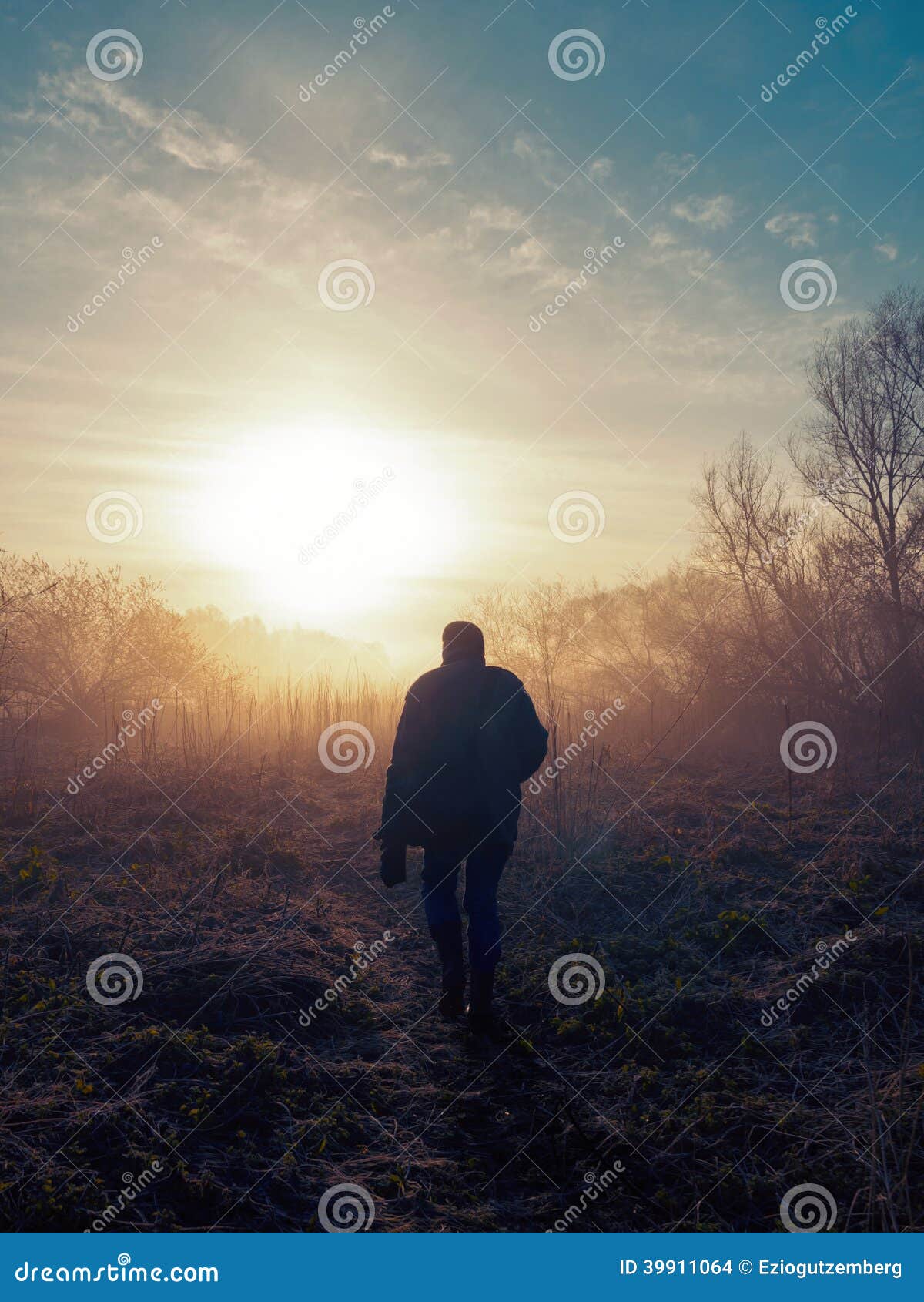 Man Goes Against the Sunrise Stock Photo - Image of simple, adventure ...