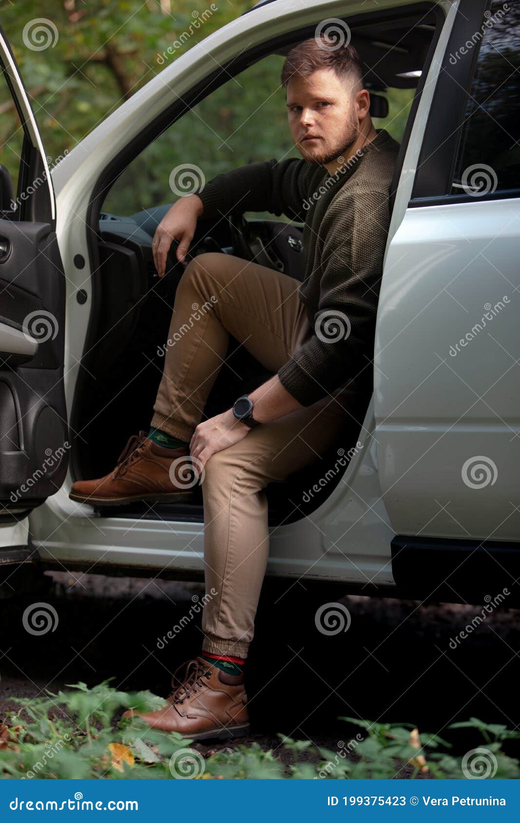 Man Goes Out of Car Open Doors Stock Image - Image of nature, rent ...