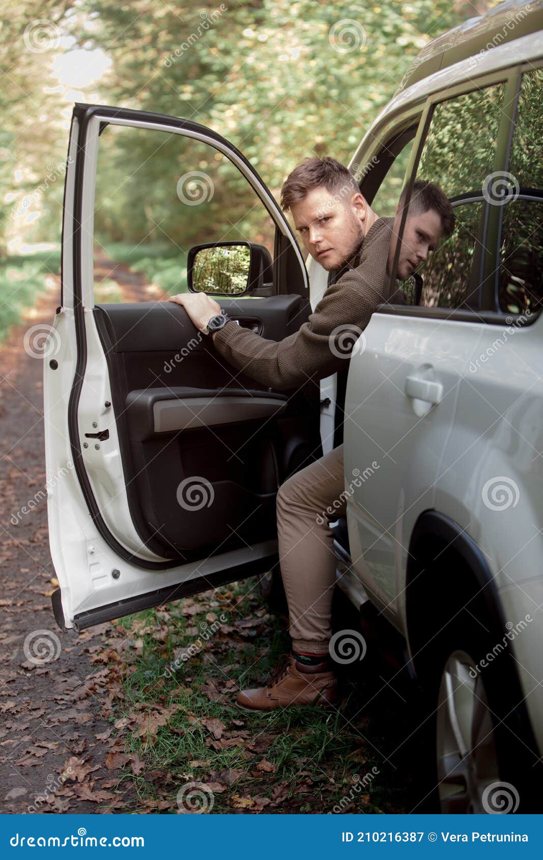 Man Goes Out of Car Open Doors Stock Image - Image of forest, travel ...