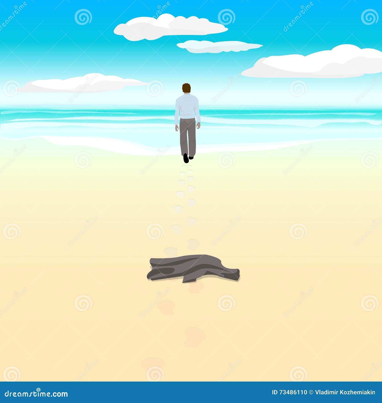 Man Goes To the Sea on the Beach Stock Vector - Illustration of ...