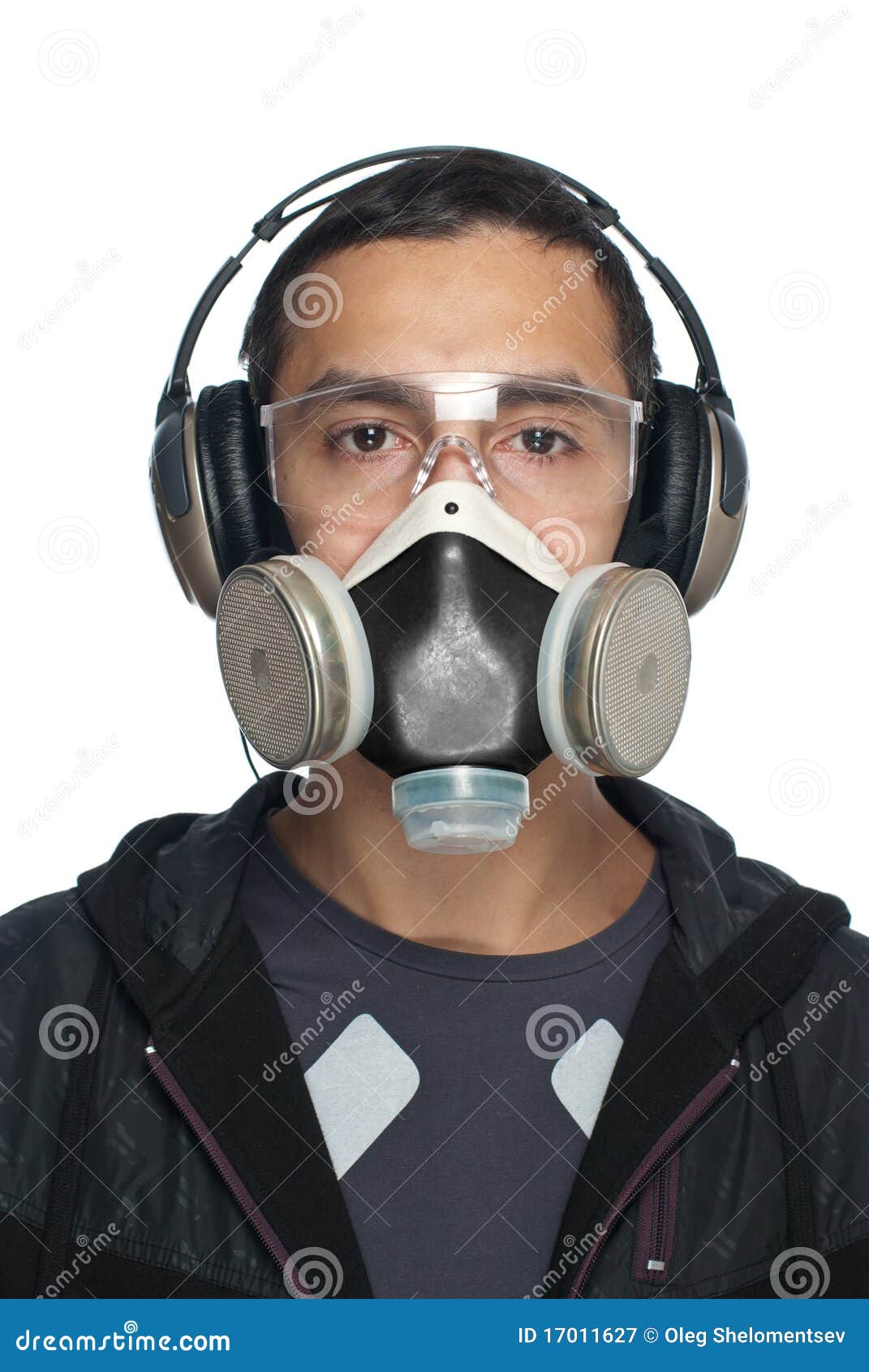 Man in Goggles, Respirator and Headphones Stock Image - Image of ...