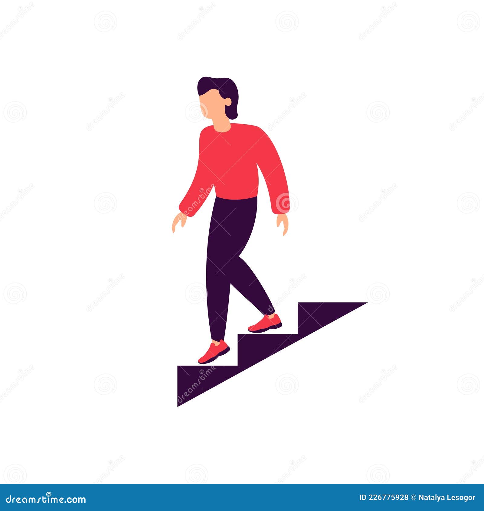 Man Going Down Stairs, Steps Down Direction, Isolated Human Figure on ...