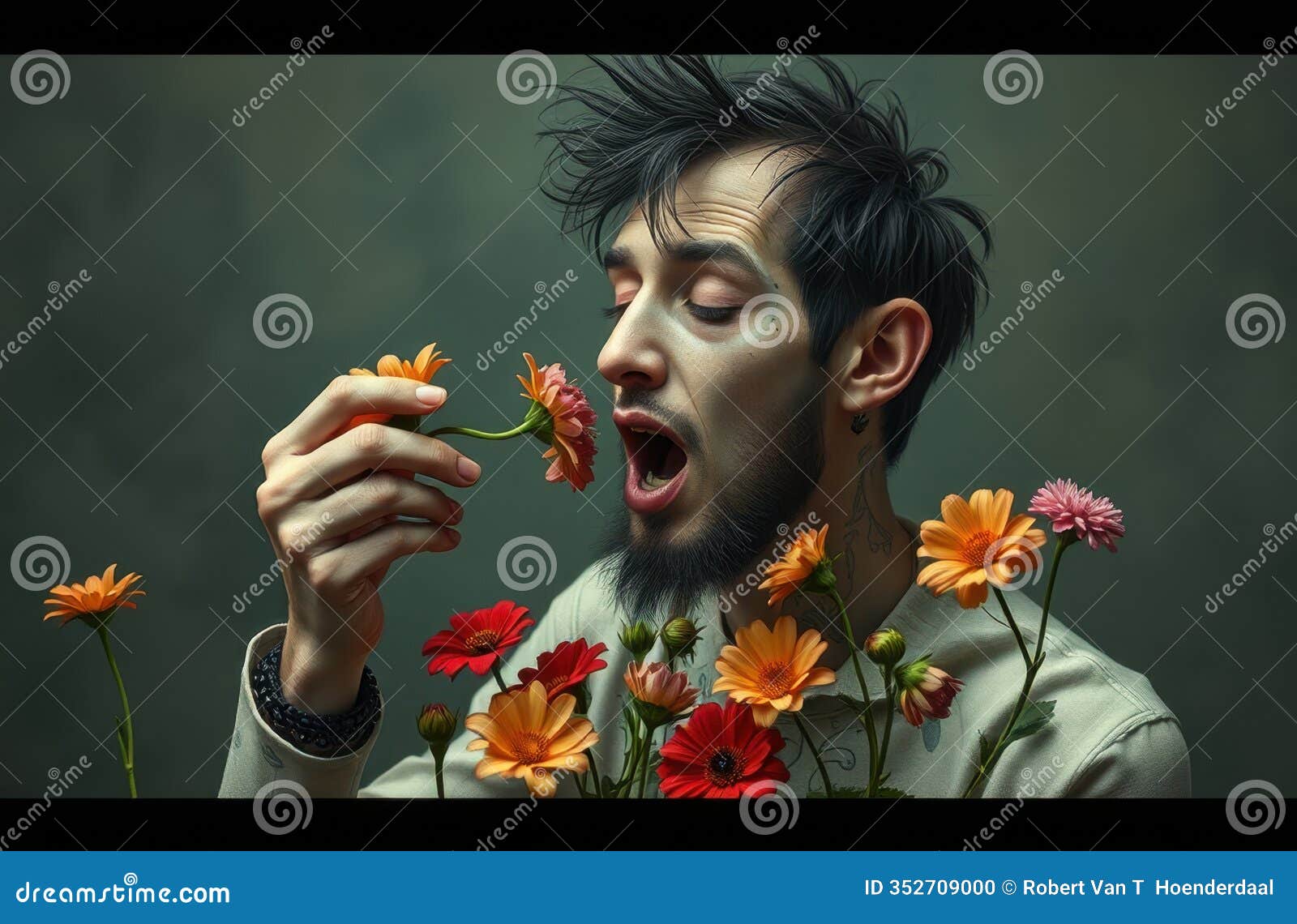 A Man Going Insane and Eating Flowers at 2-1-2025 Stock Illustration ...