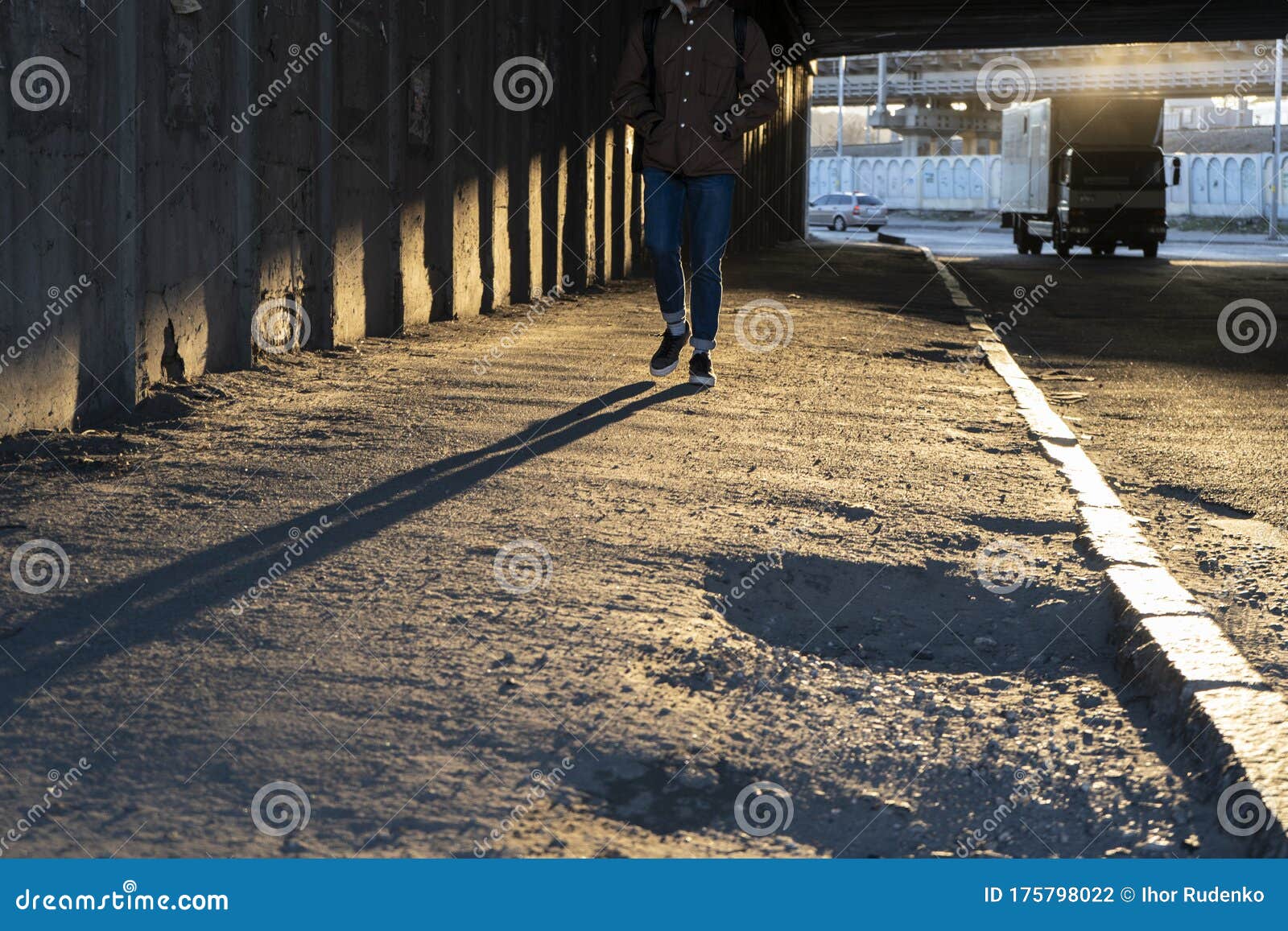 Man is Going Under the Bridge Stock Photo - Image of race, perspective ...