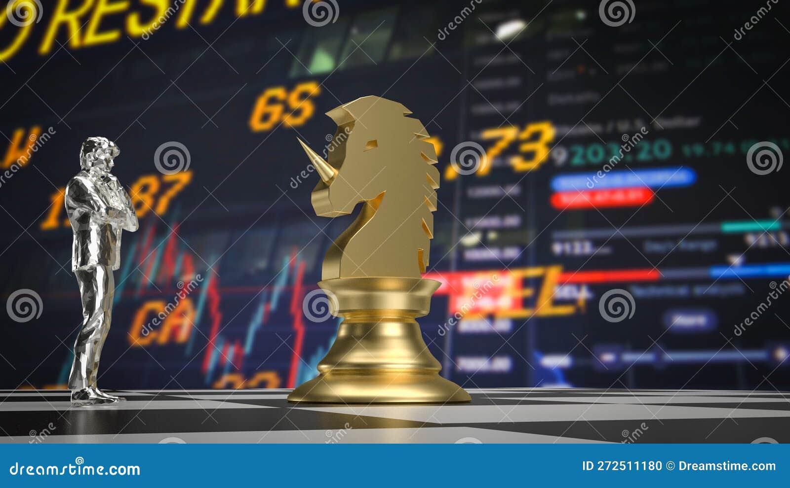 Man and Gold Unicorn Chess for Business Concept 3d Rendering Stock ...