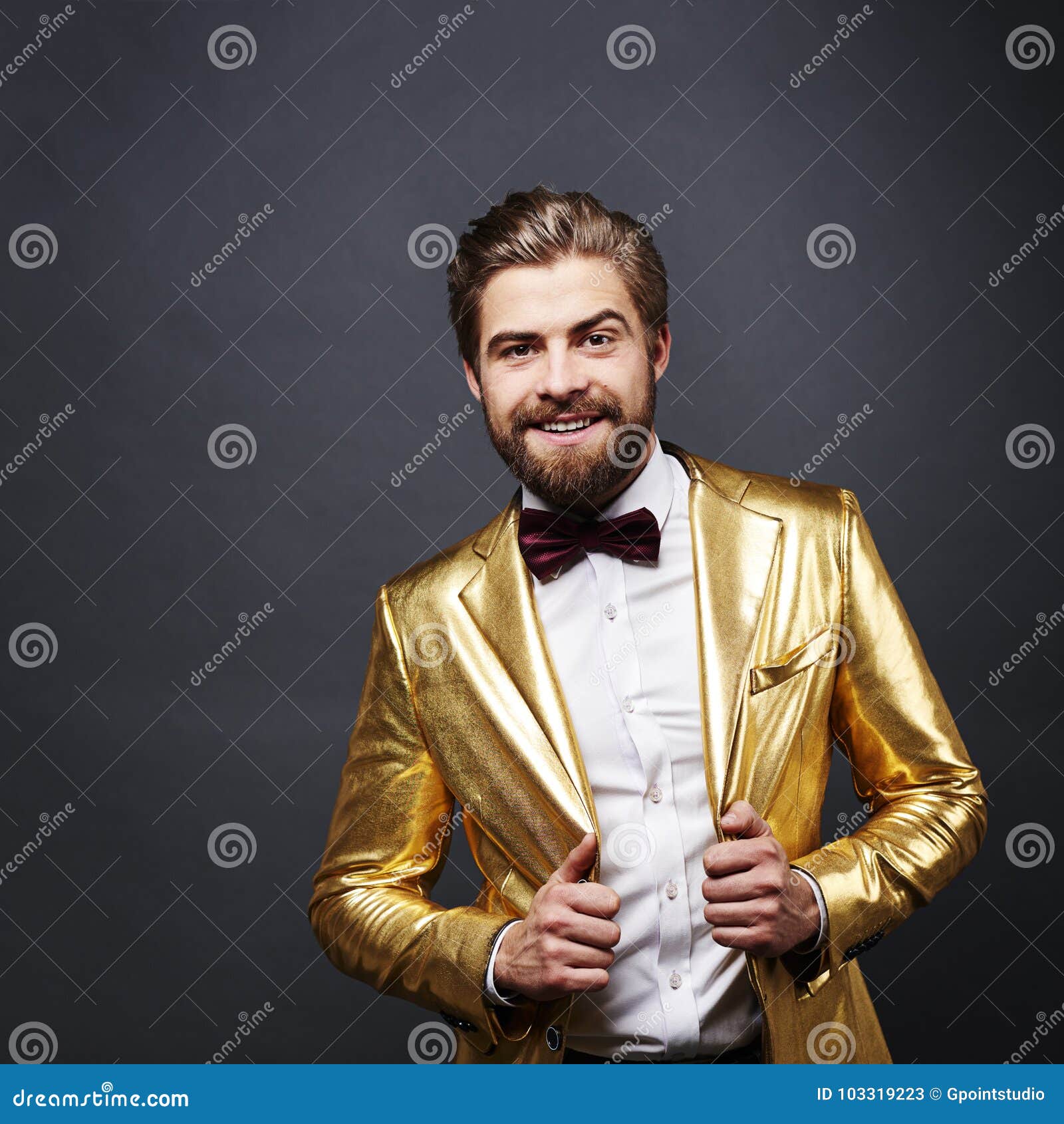Man in golden suit stock image. Image of smile, gold - 103319223