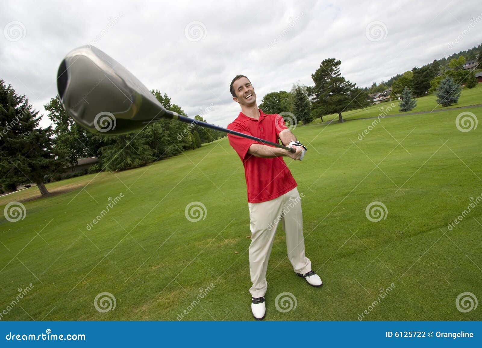 Man with Golf Club - Horizontal Stock Photo - Image of smiling, fairway ...