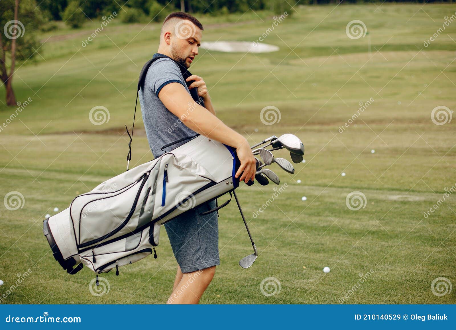 Handsome Man Playing Golf on a Golf Course Stock Image - Image of ...