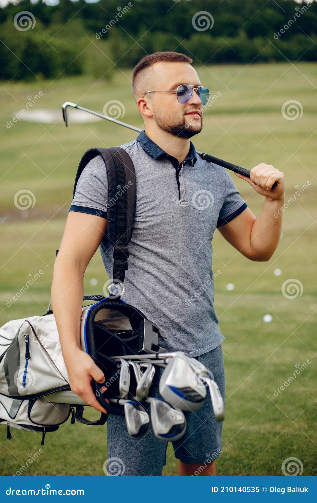 Handsome Man Playing Golf on a Golf Course Stock Image - Image of grass ...