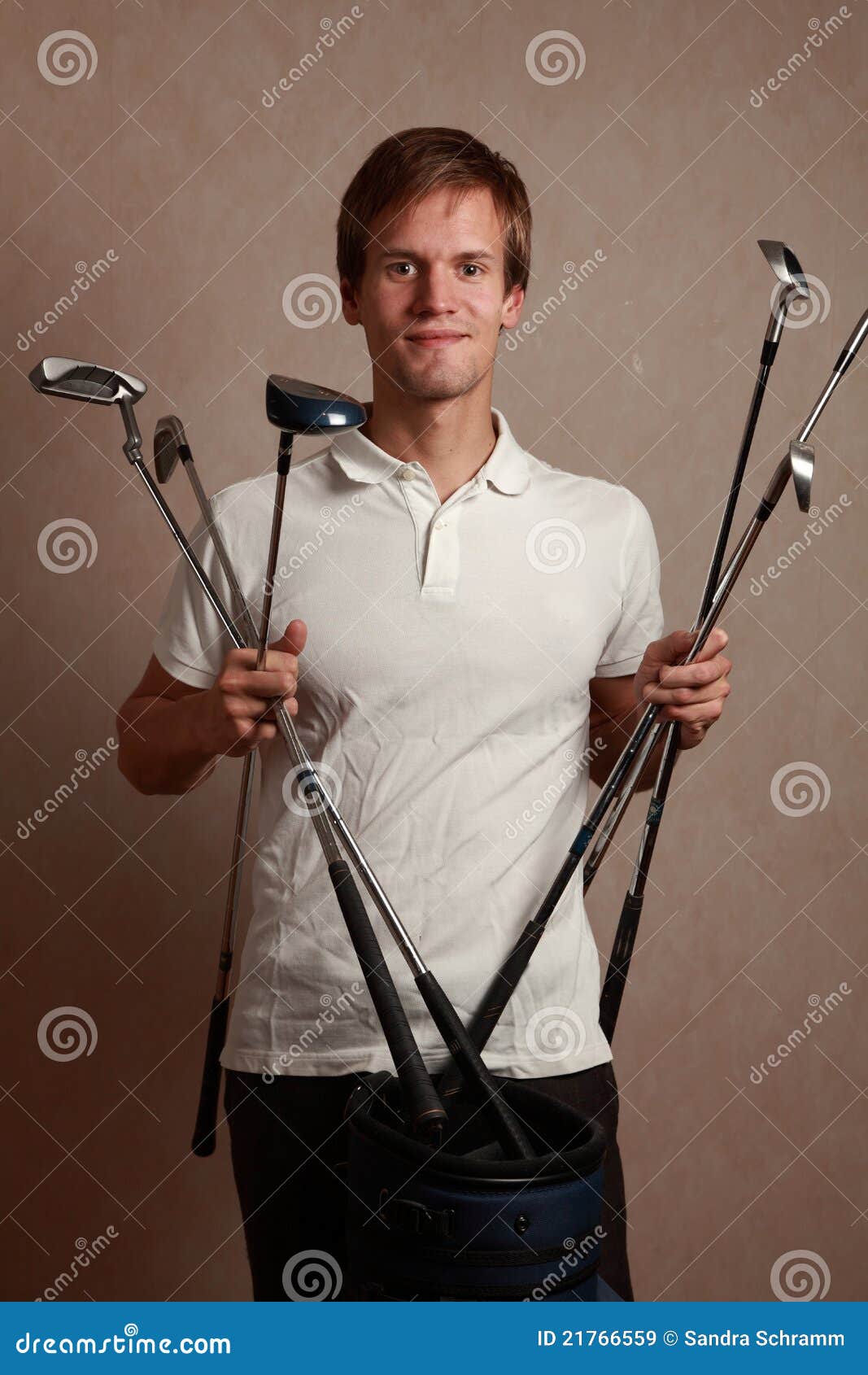 Man with golf set stock image. Image of white, studio - 21766559
