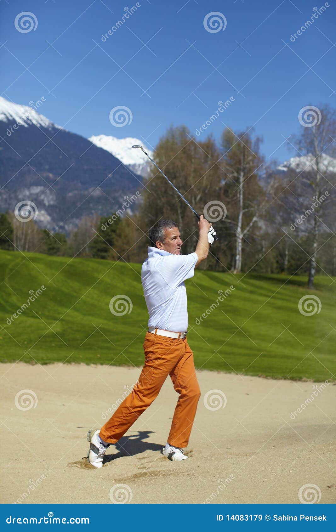 Man Golfer at the Bunker on a Golf Course Stock Image - Image of game ...