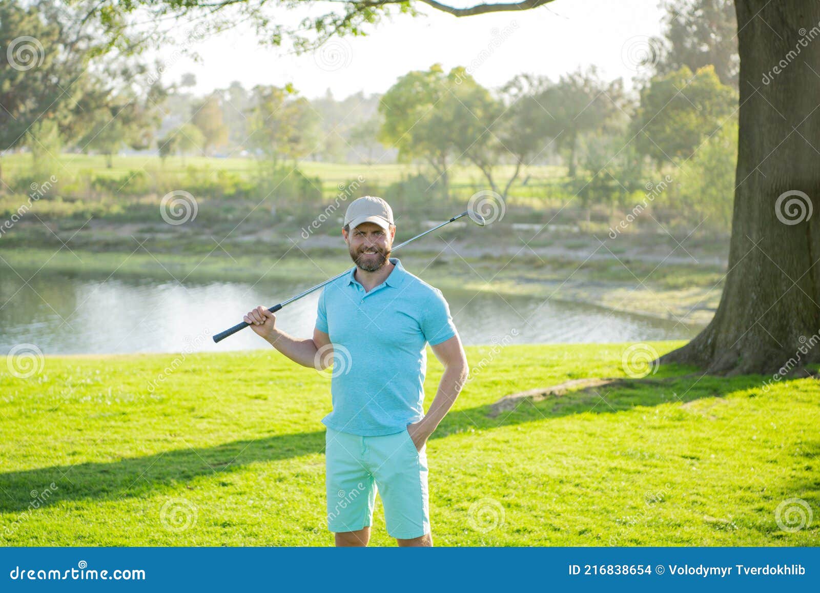 Man Golfer Playing Golf on a Golf Course. Stock Photo - Image of play ...