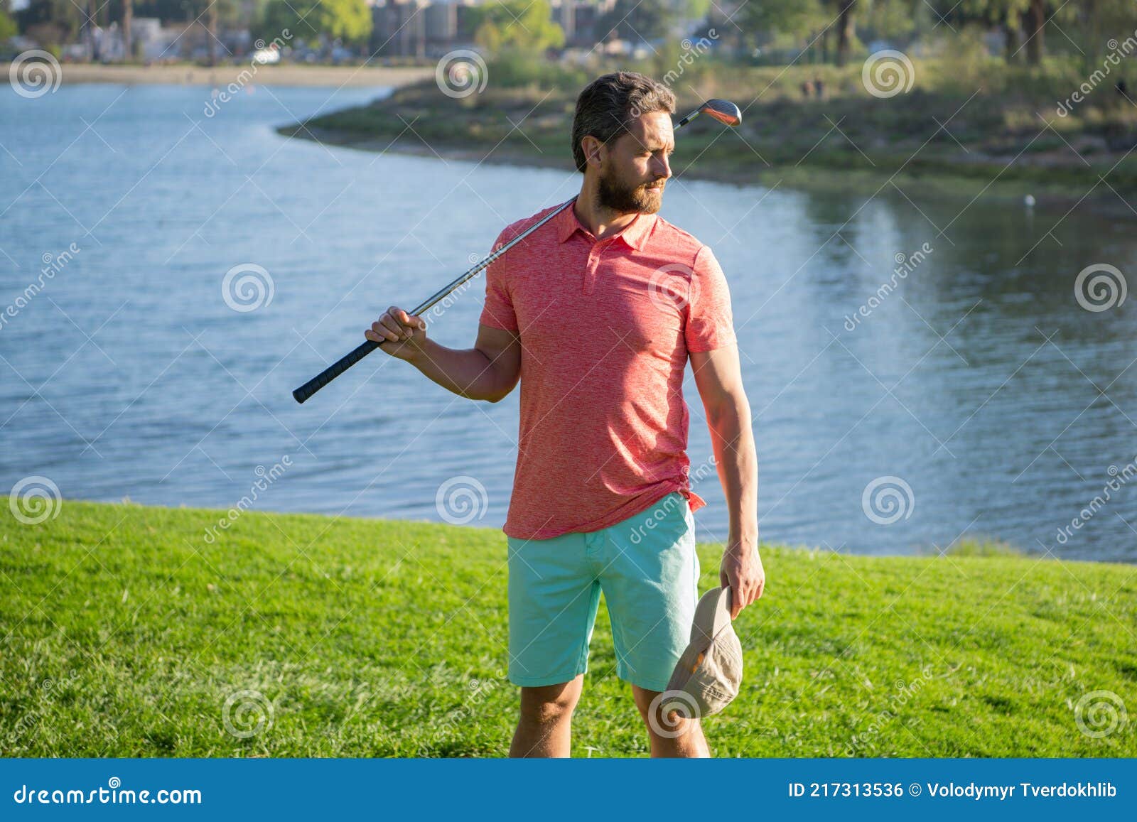 Man Golfer Playing Golf on a Golf Course. Stock Photo - Image of ...