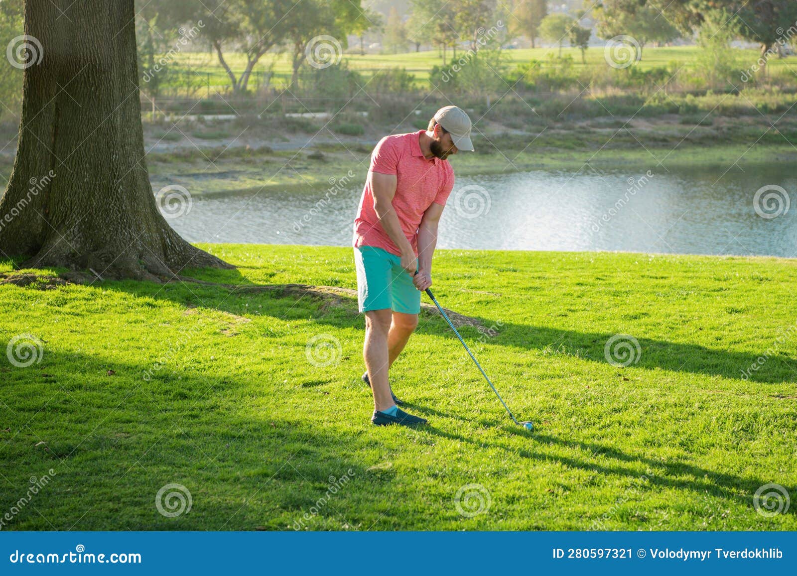 Man Golfer Playing Golf on a Golf Course. Stock Image - Image of lawn ...