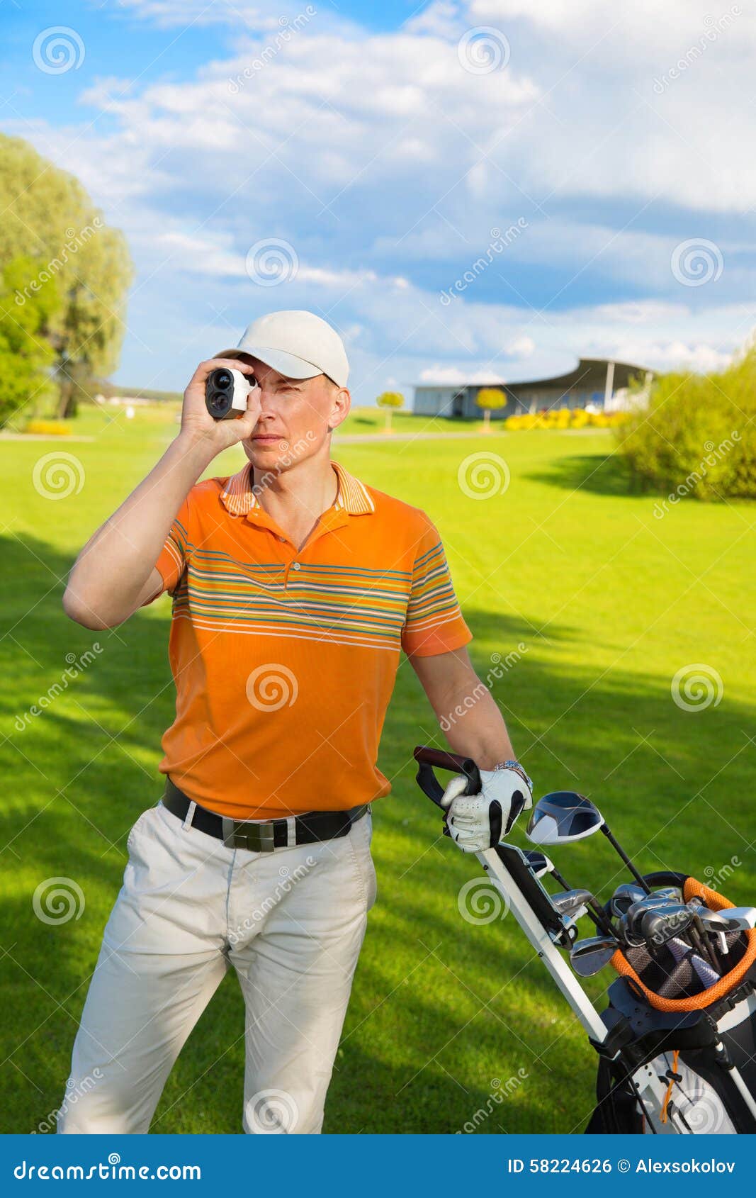 Man Golfer Watching into Rangefinder Stock Photo - Image of people ...