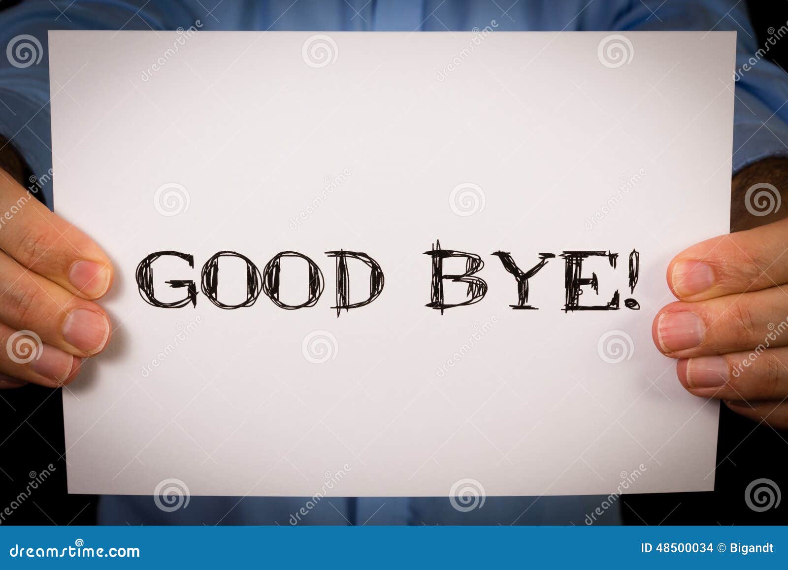 Man with Good Bye stock photo. Image of paper, showing - 48500034