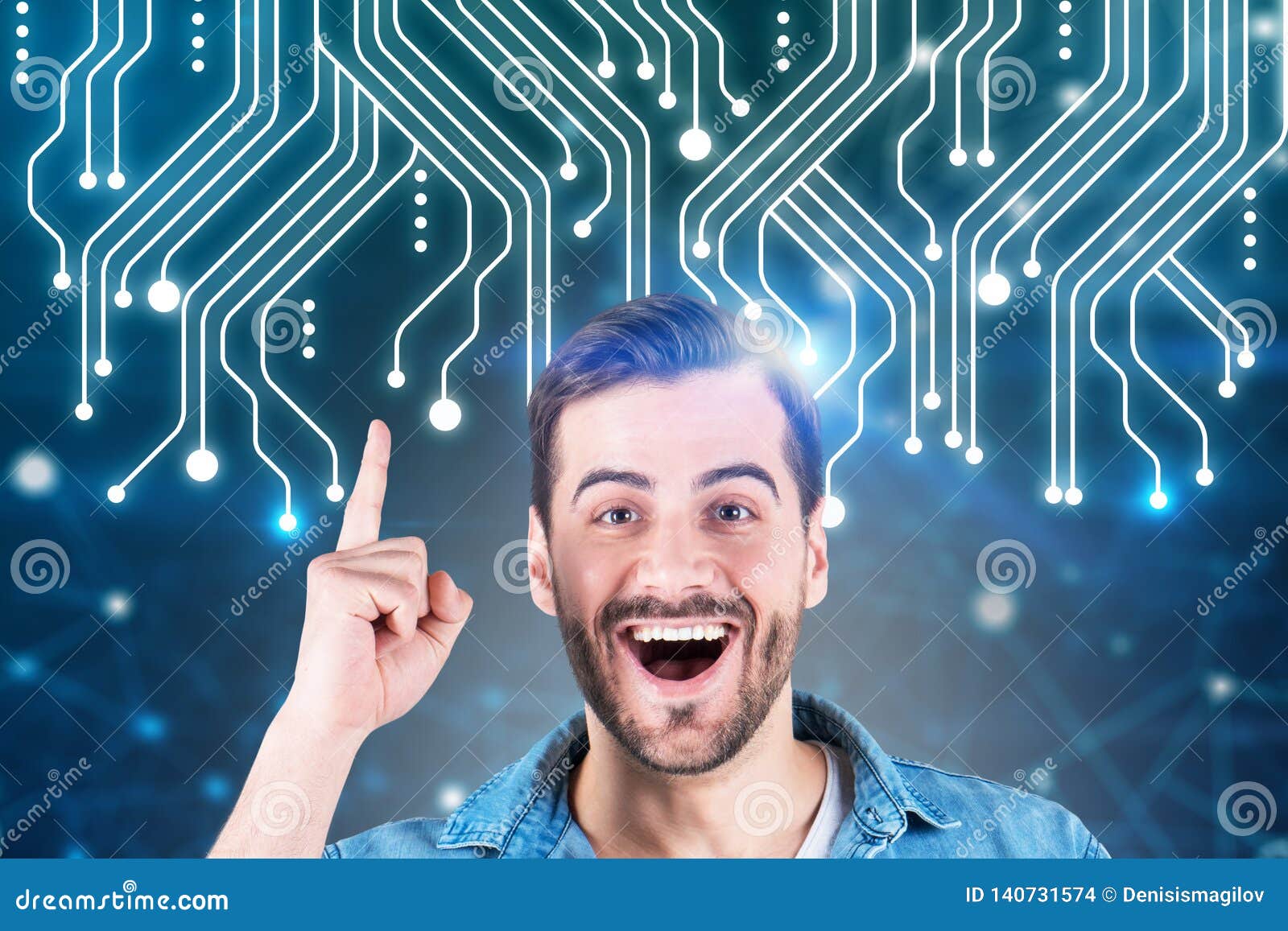 Man with Good Idea, Circuits Stock Photo - Image of casual, hardware ...