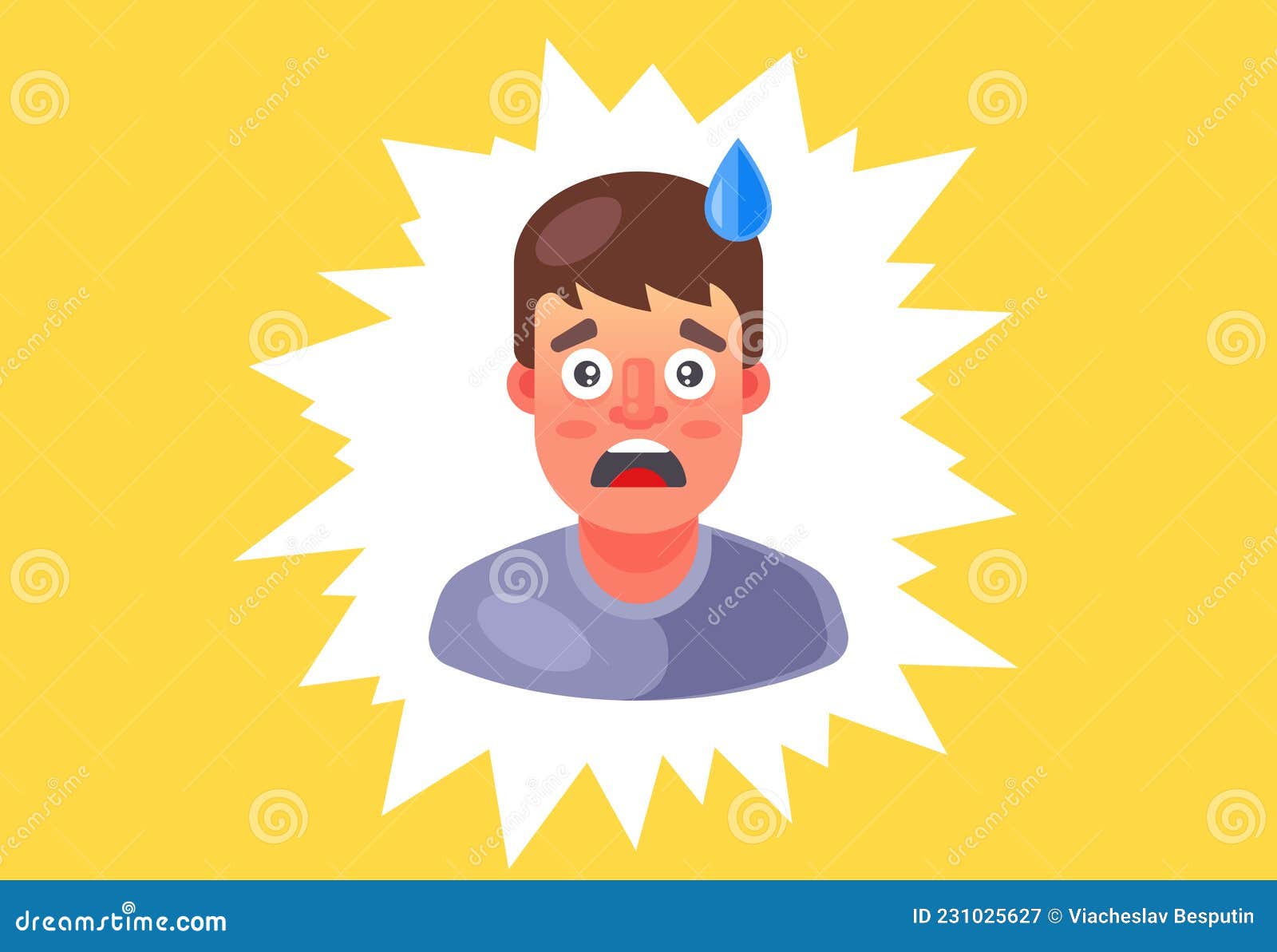 The Man Got Scared and Sweat Runs Down His Forehead. Stock Vector ...