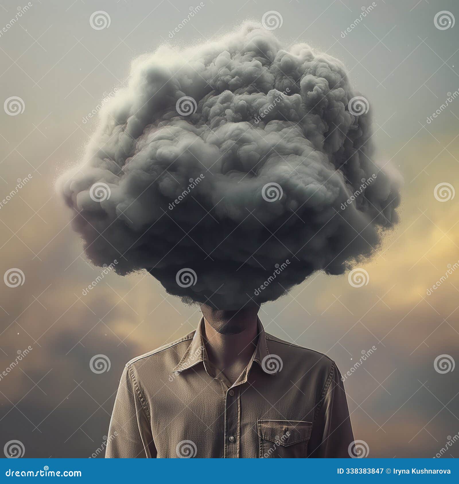Man with Gray Cloud for Head, Symbolizing Overthinking and Mental State ...