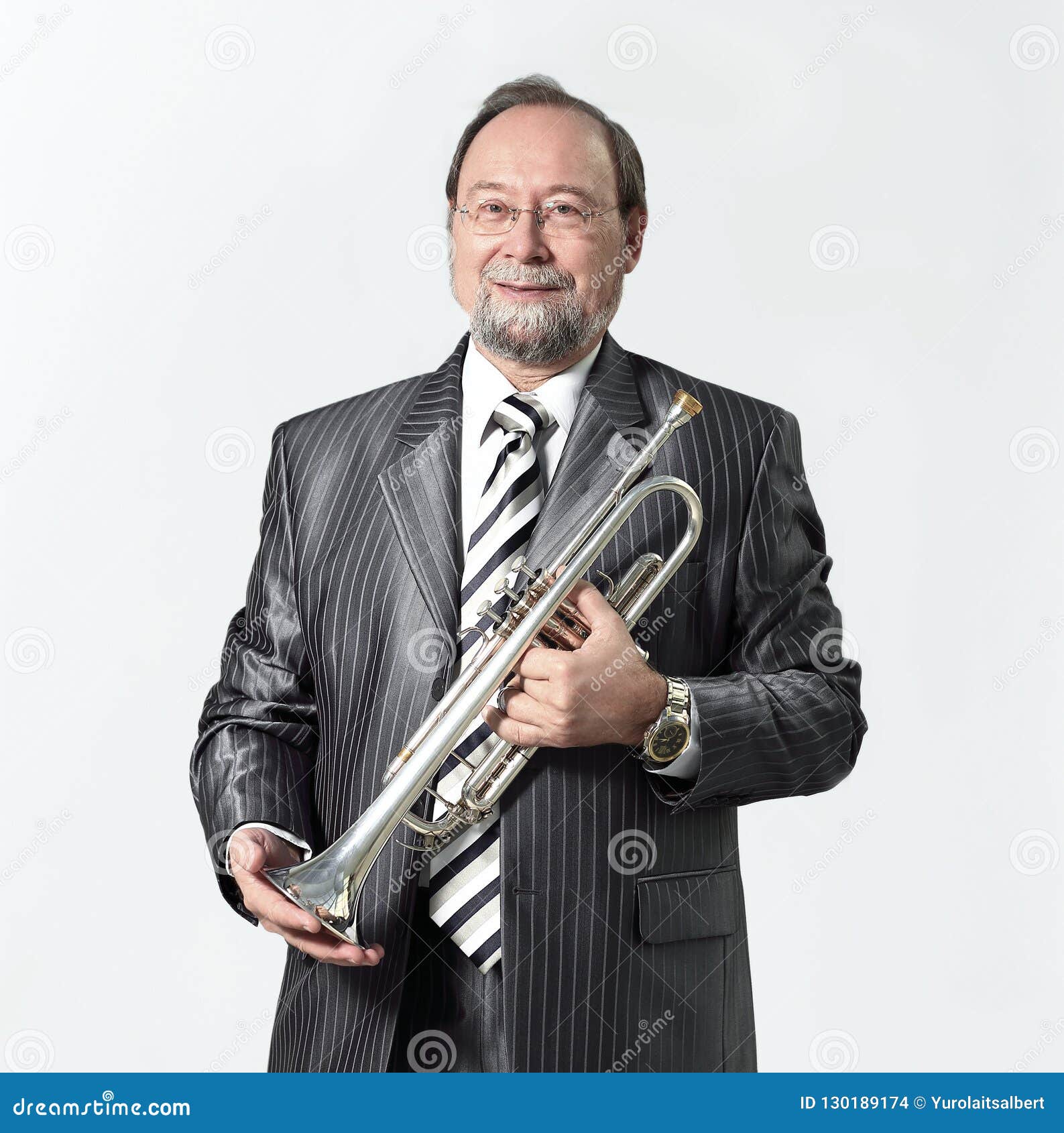 Man in a Gray Suit with a Trumpet Stock Photo - Image of artist ...