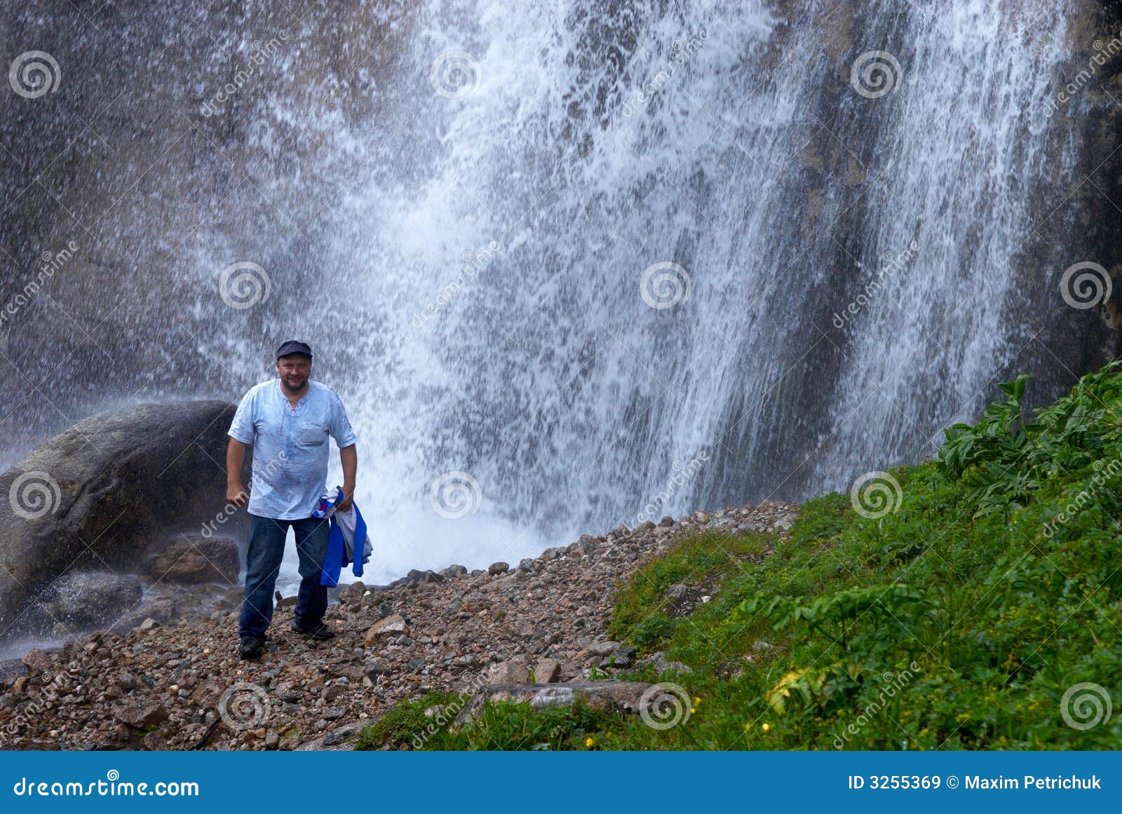 Man and great waterfall stock image. Image of calm, adventure - 3255369