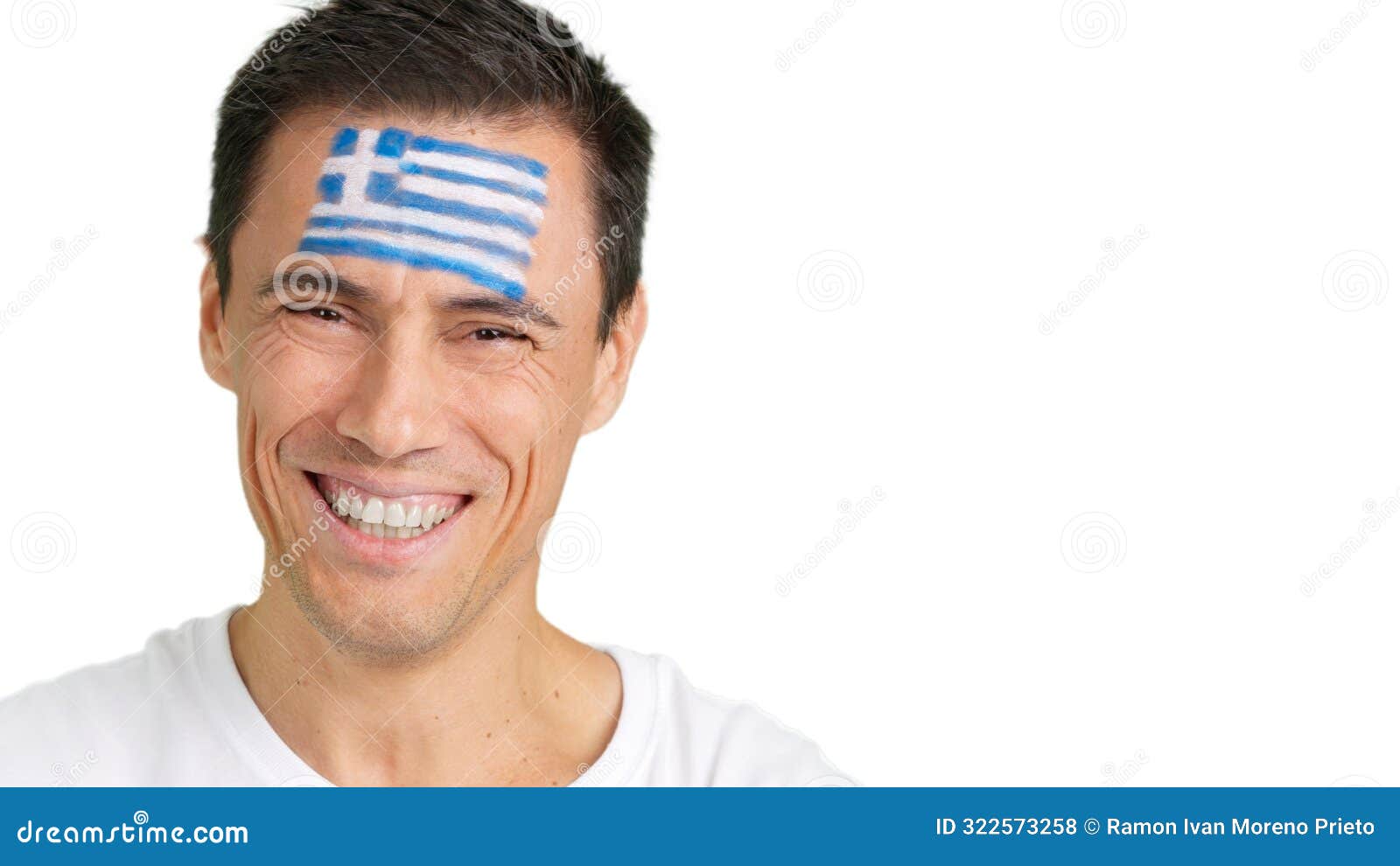 Man with a Greek Flag Painted on the Face Smiling Stock Photo - Image ...