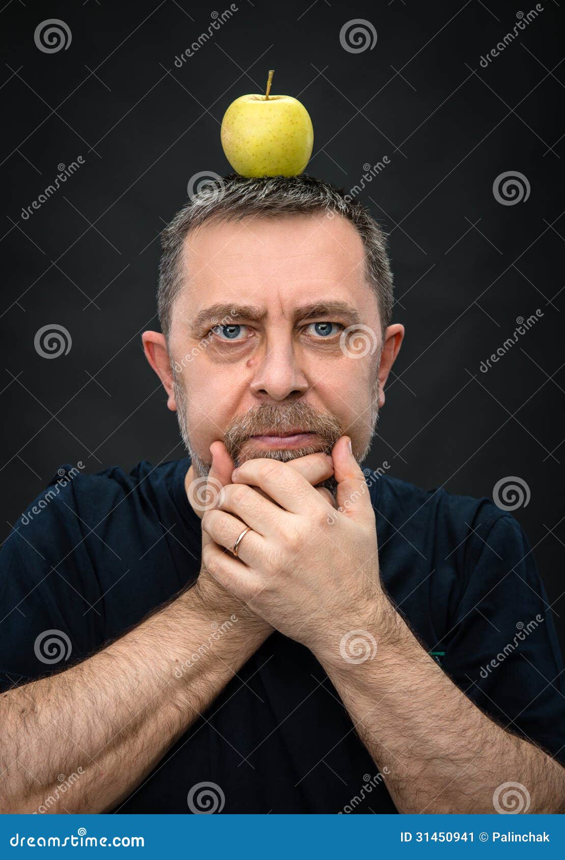 Man with a Green Apple on His Head Stock Image - Image of boss, life ...