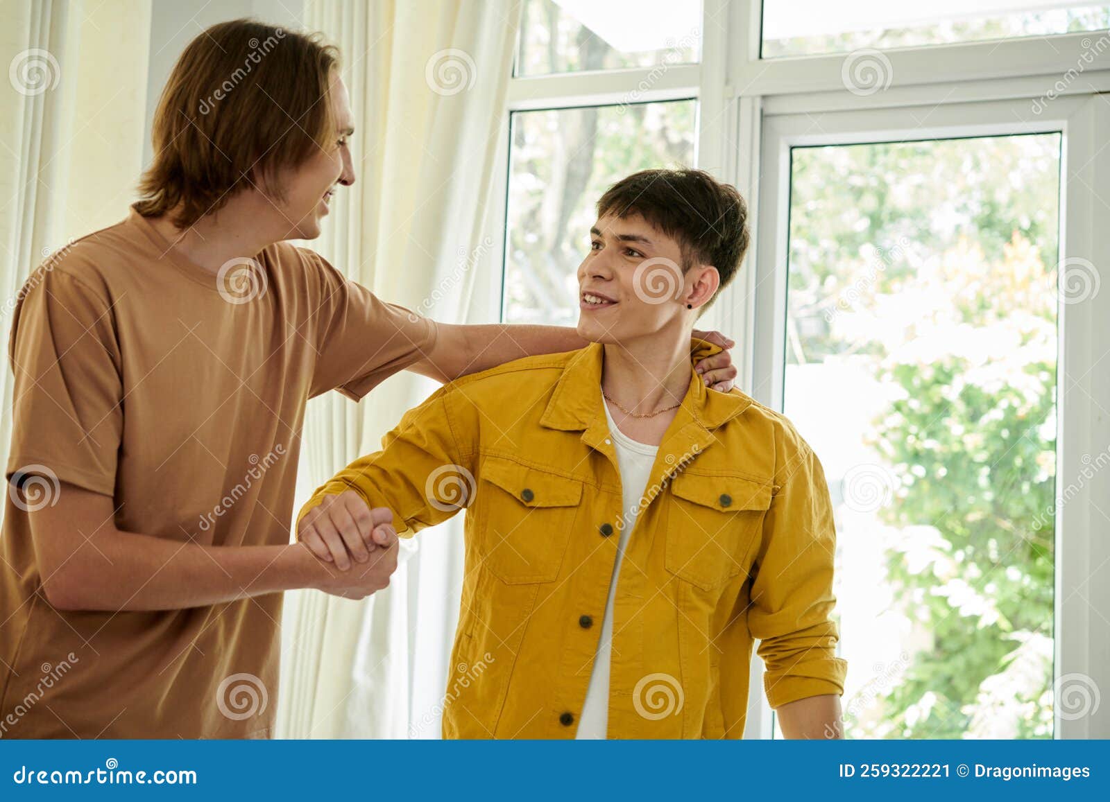 Man Greeting Best Friend stock image. Image of communication - 259322221