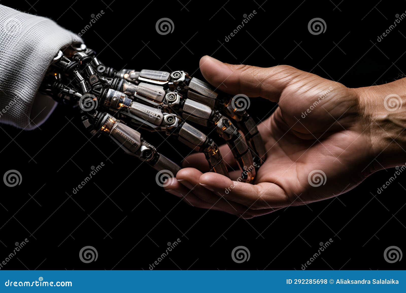 A Man Greets a Robot by Shaking His Hand Macro. the Concept of Business ...