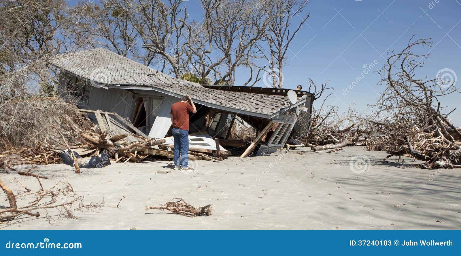 Man Grieving Over Destroyed House Stock Image - Image of anxiety ...