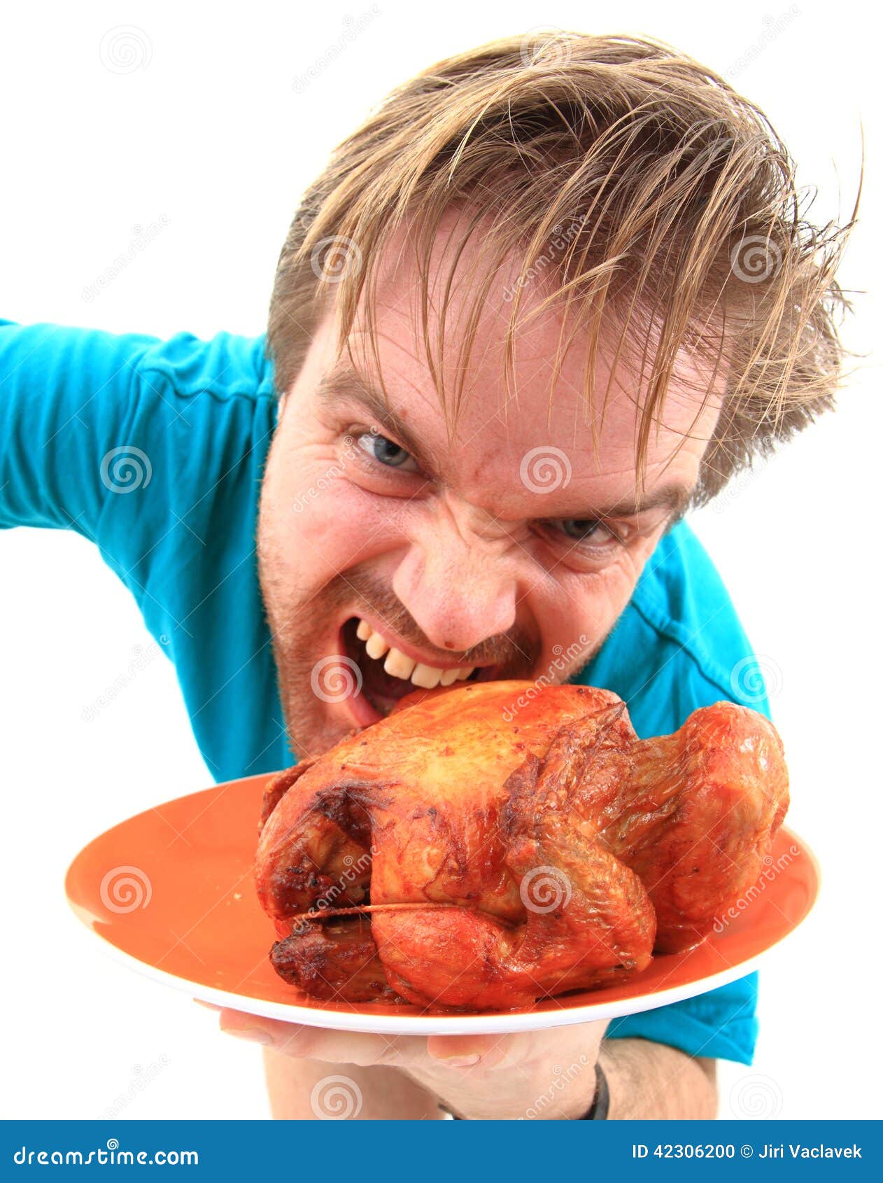 Man and grilled chicken stock photo. Image of crispy - 42306200